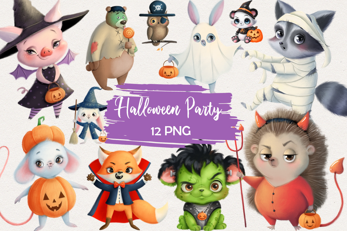 Cute Halloween Animals Clipart, an Animal Illustration by BonbonnyDesigns