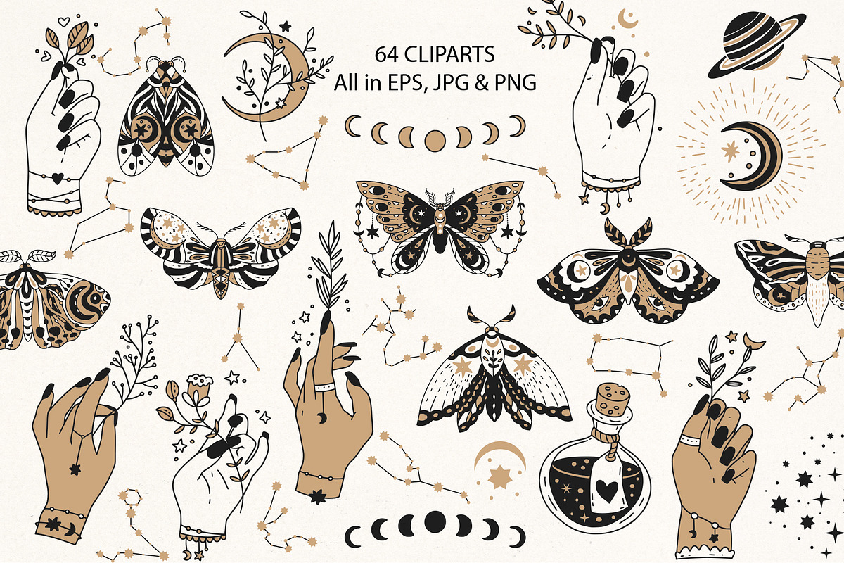 Celestial Clipart & Pattern Big Pack, an Illustration by Red Ink