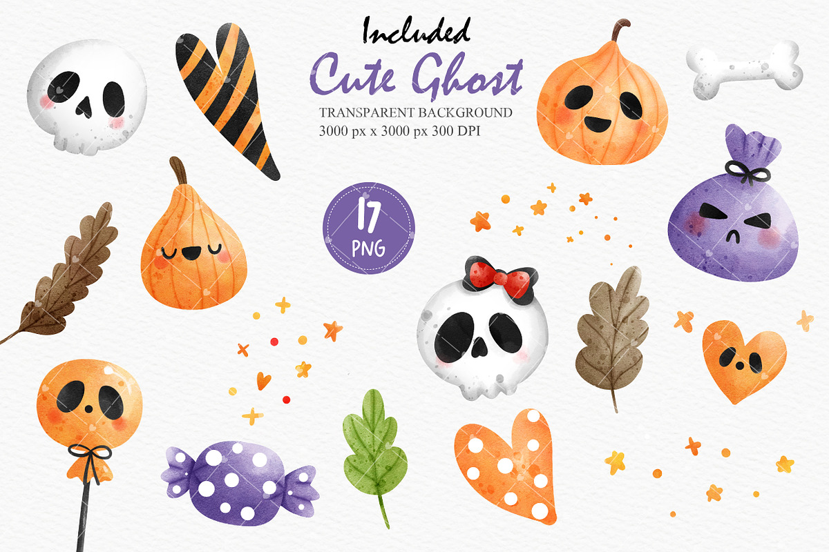 cute ghost clipart, an Illustration by Chonnieartwork