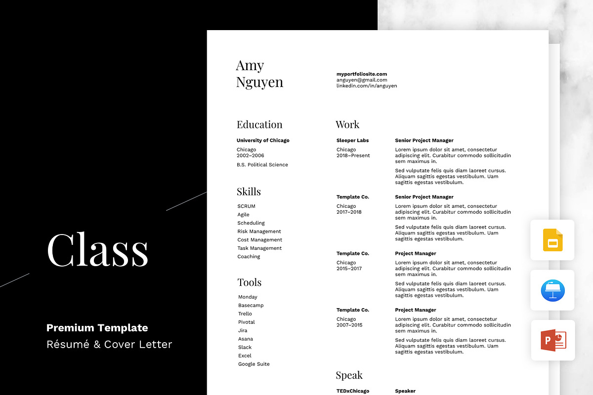 Class - Resume and Cover Letter, a Resume Template by Sleeper Labs