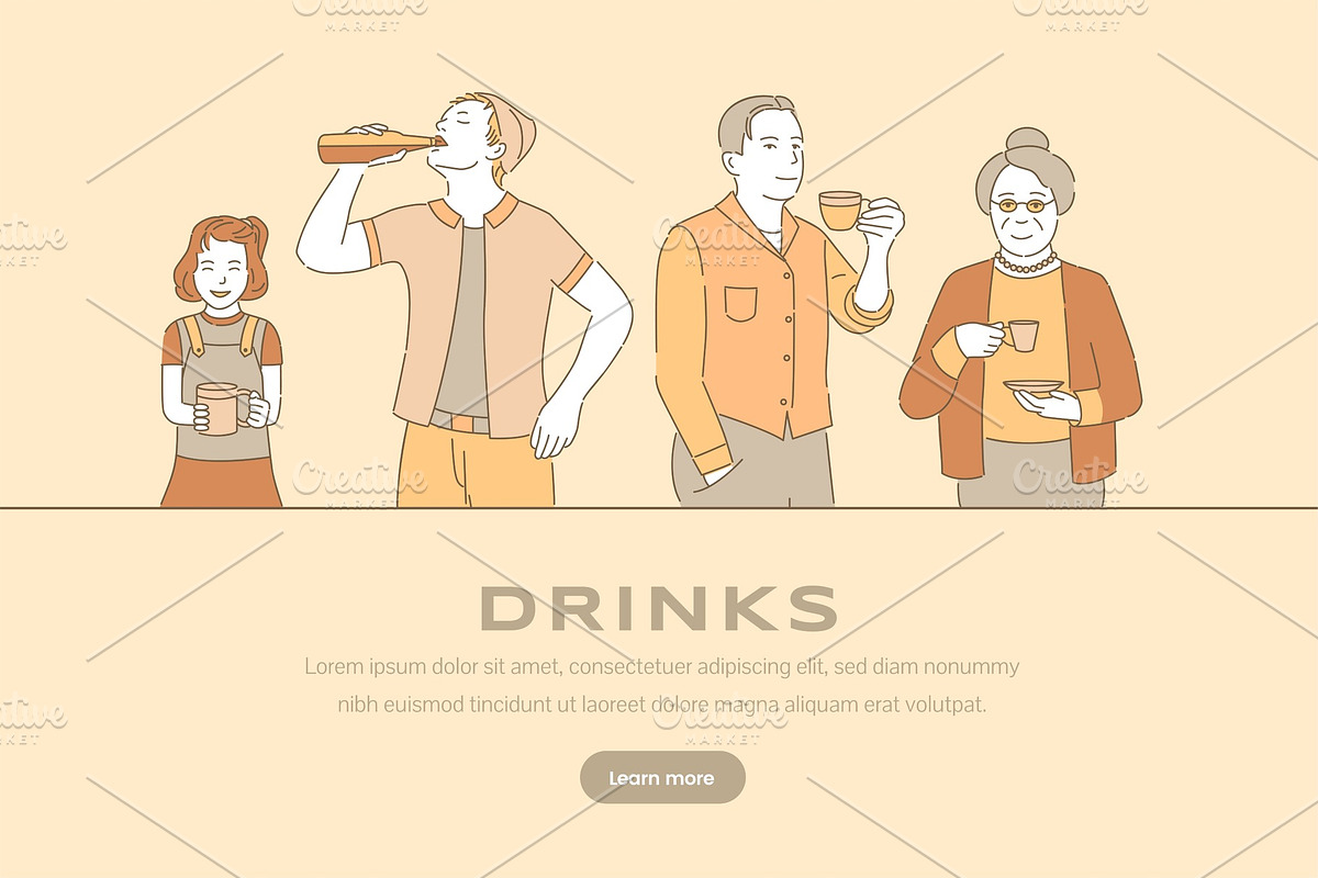 Drinks vector banner template. Happy, a Food Illustration by Pavlo ...