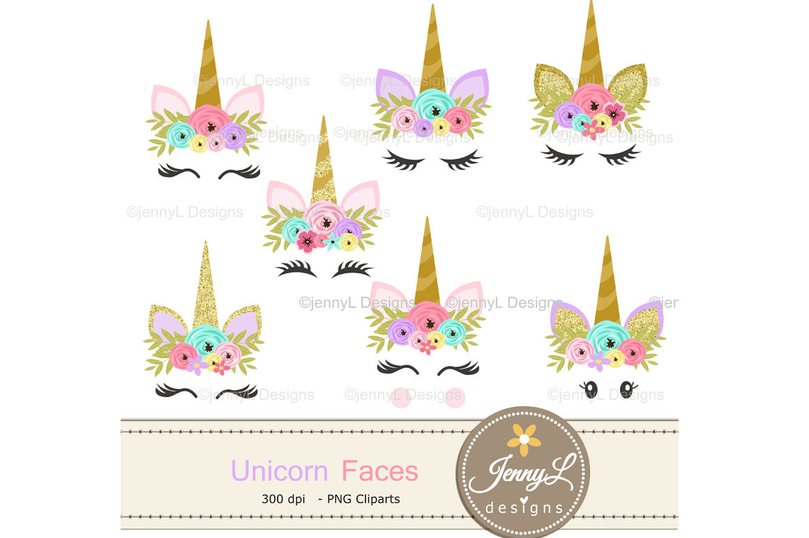 Unicorn Faces Clipart, an Illustration by JennyL Designs