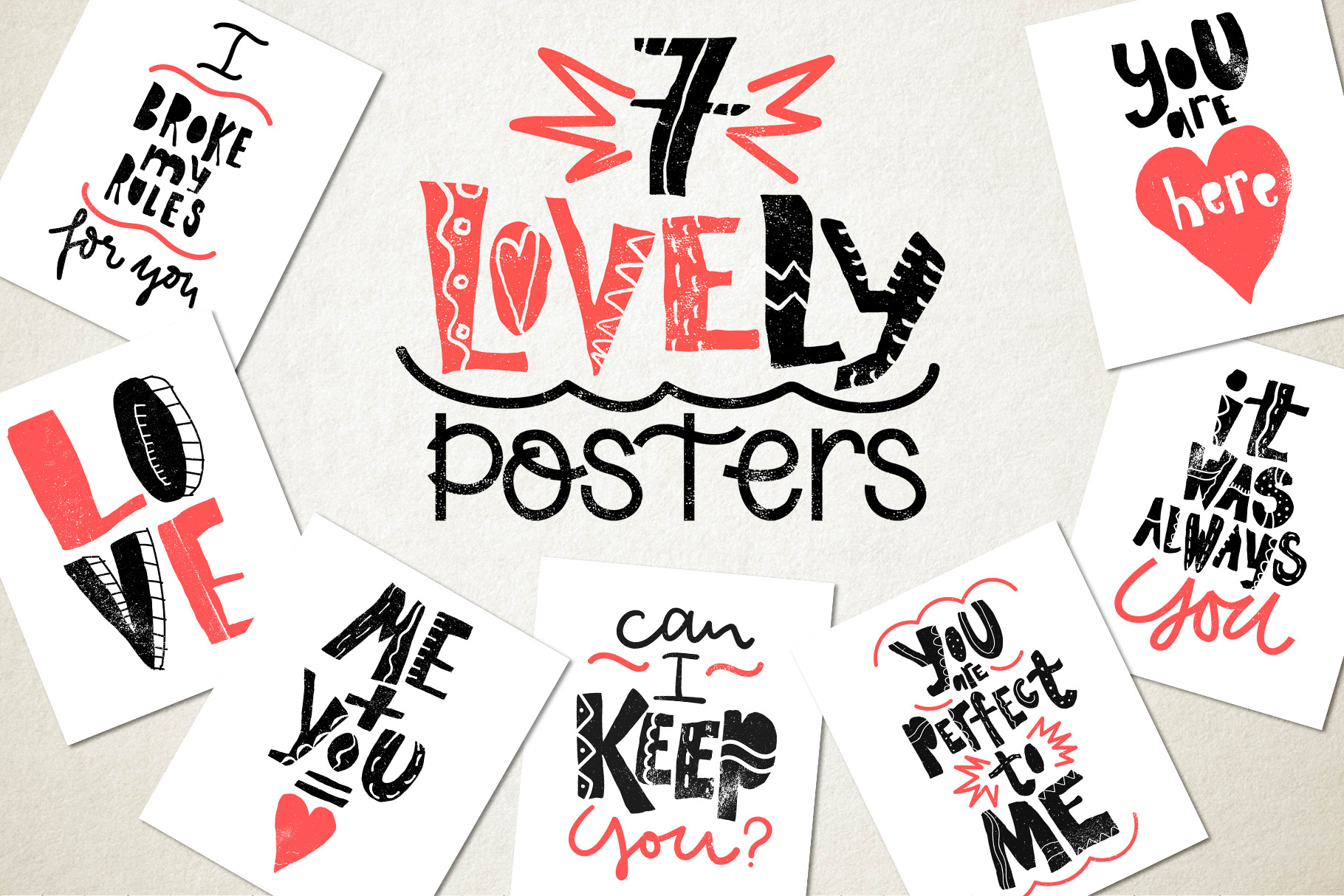 7 Love Posters! | Texture Illustrations ~ Creative Market