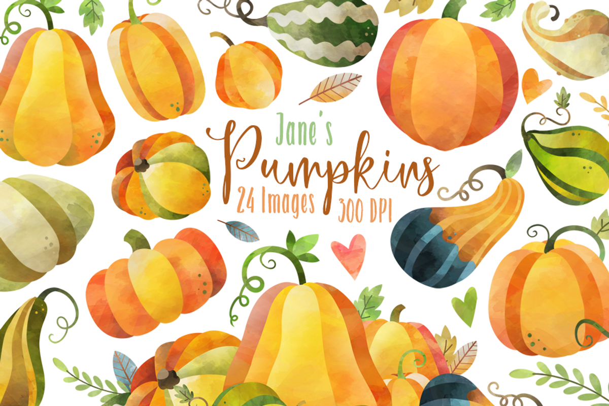 Watercolor Pumpkins Clipart, an Illustration by DigitalArtsi