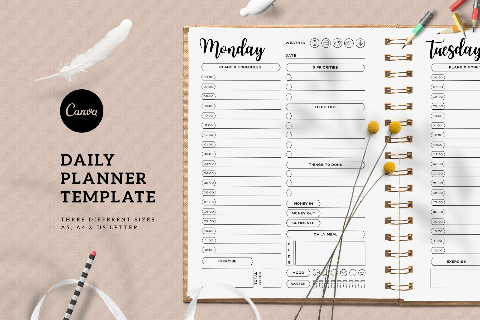 Canva Daily Planner Template, a Stationery Template by Amit Debnath