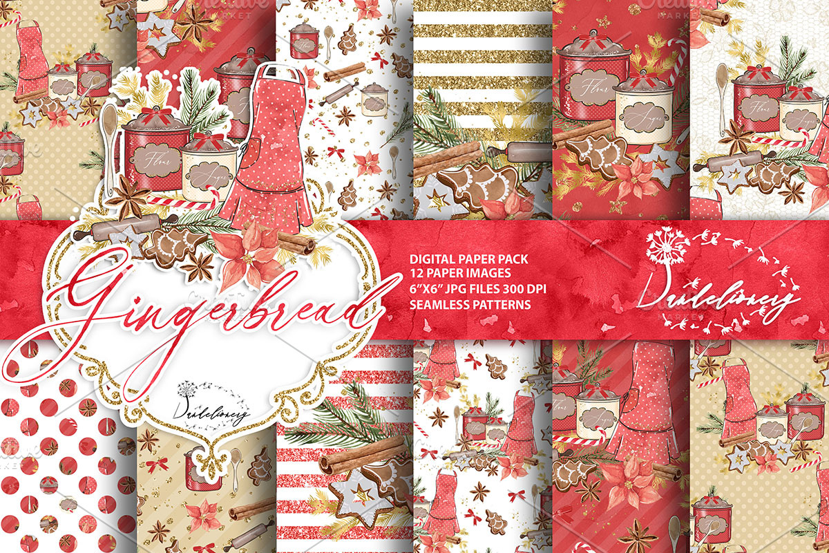 Gingerbread digital paper pack, a Pattern Graphic by designloverstudio