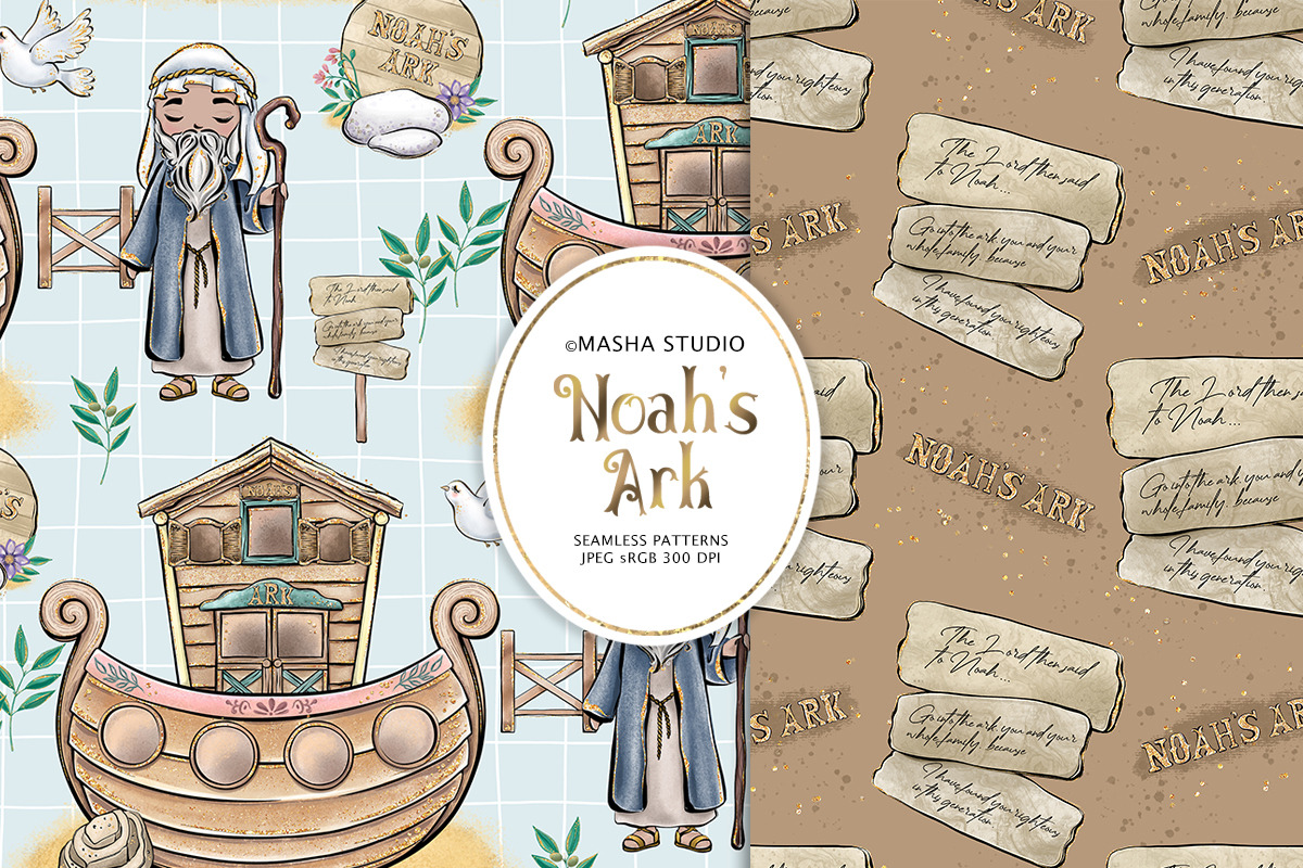Noah's Ark Digital Papers, a Pattern Graphic by Masha Studio