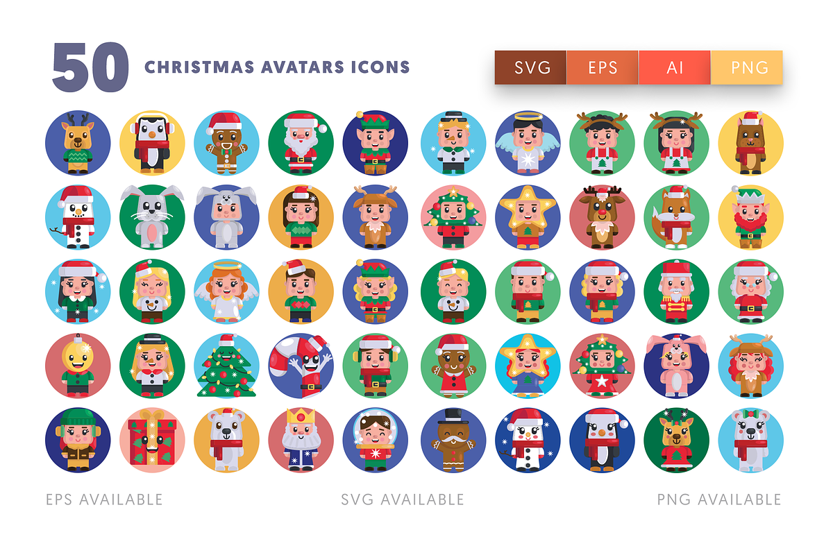 Christmas Avatars Icons | Download SVG, PNG, EPS Icons | Creative Market