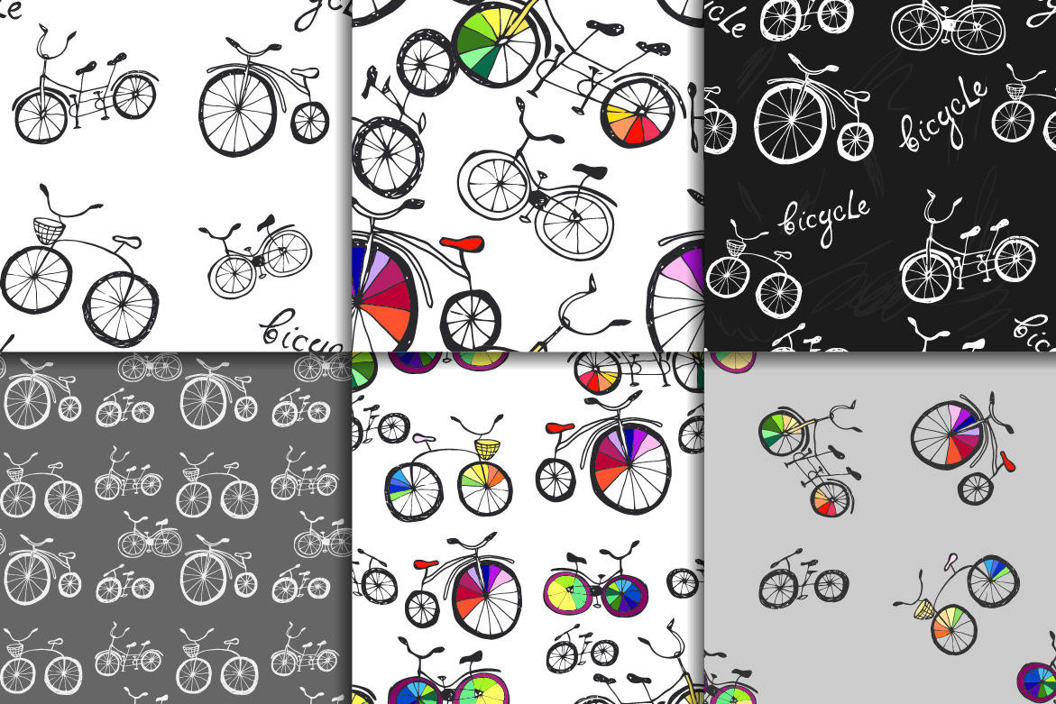 Seamless doodle bicycle patterns, a Pattern Graphic by Alena Stoyko design