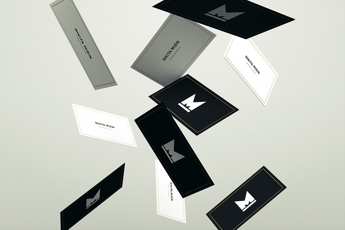 Falling Business Cards Mockup, a Print Template by measyn