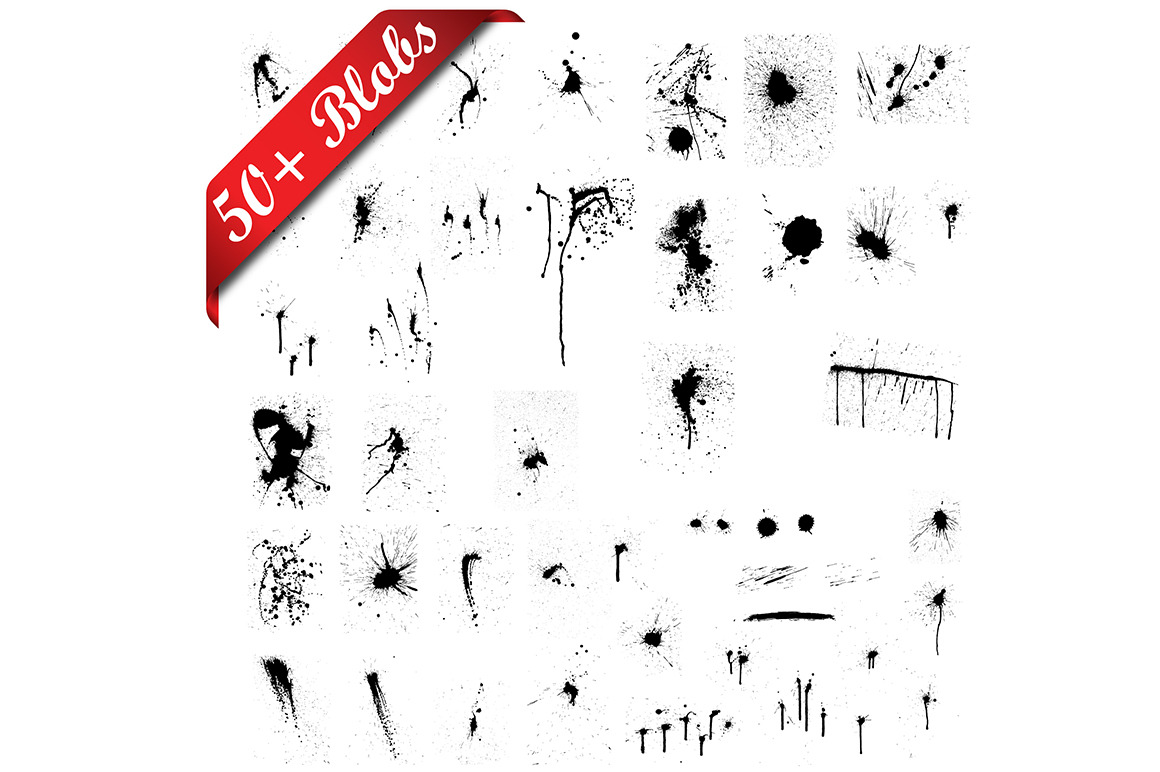 Set of 50 + Abstract Grunge Ink Blob, a Texture Graphic by Pavel Vectors