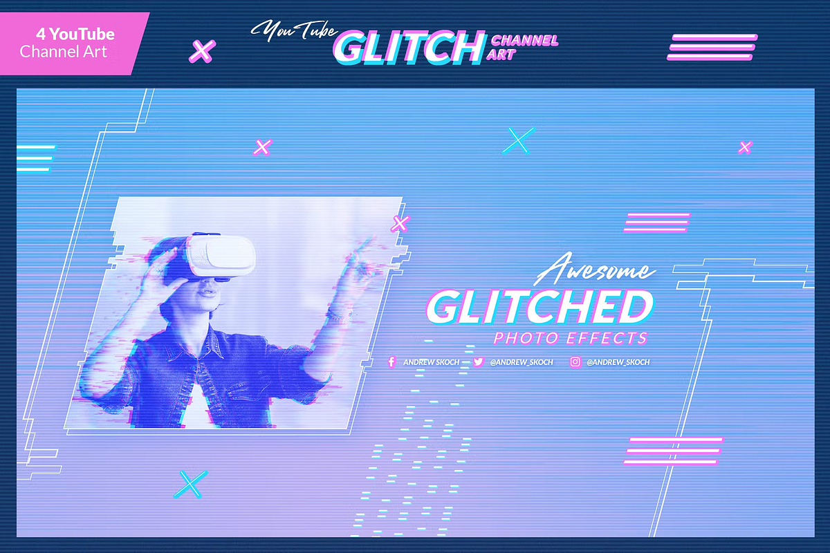 Glitch YouTube Channel Art, a Social Media Template by Andrew Skoch ...