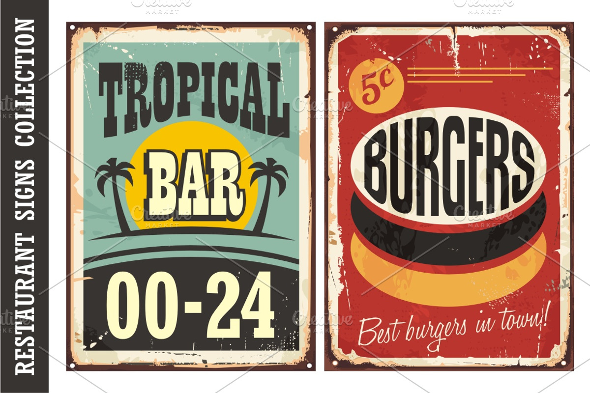 Vintage Restaurant Signs Collection, a Food Illustration by Lukeruk