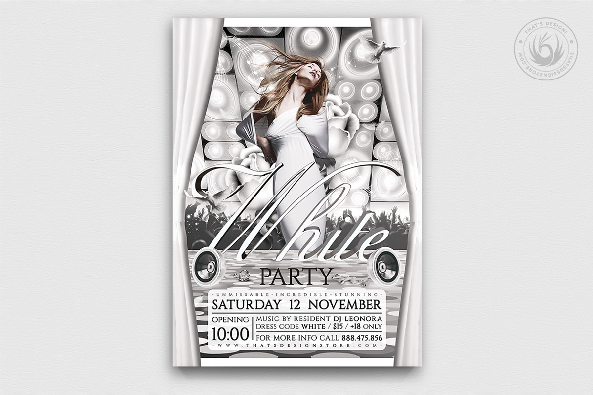 White Party Flyer Template V1, a Flyer Template by ThatsDesign Art