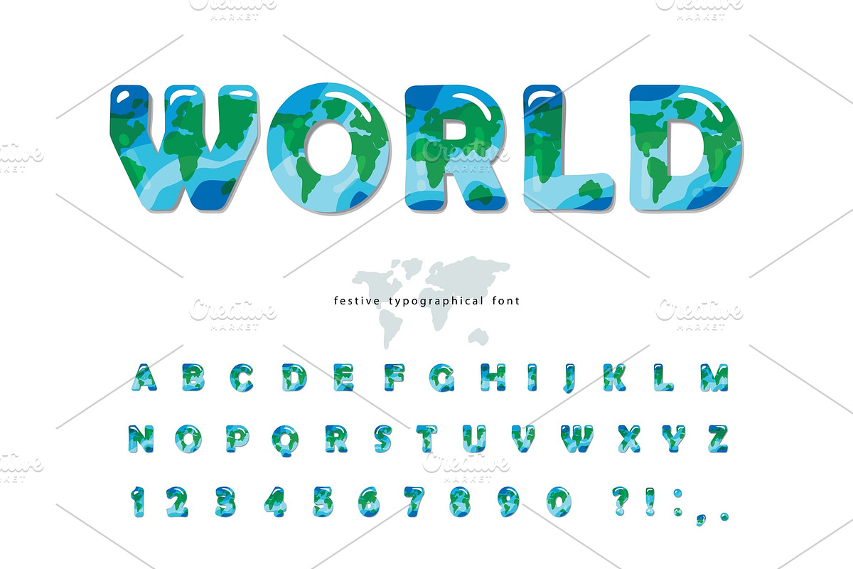 Planet Earth alphabet. World map, a Decorative Illustration by ...