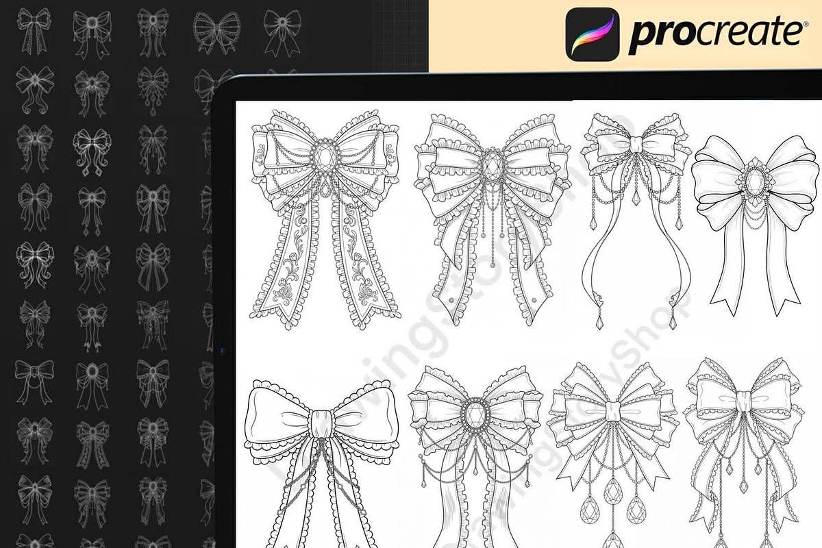 130 Ribbon Bow Outline Stamp Brushes, a Brush Add-On by DrawingStoryShop