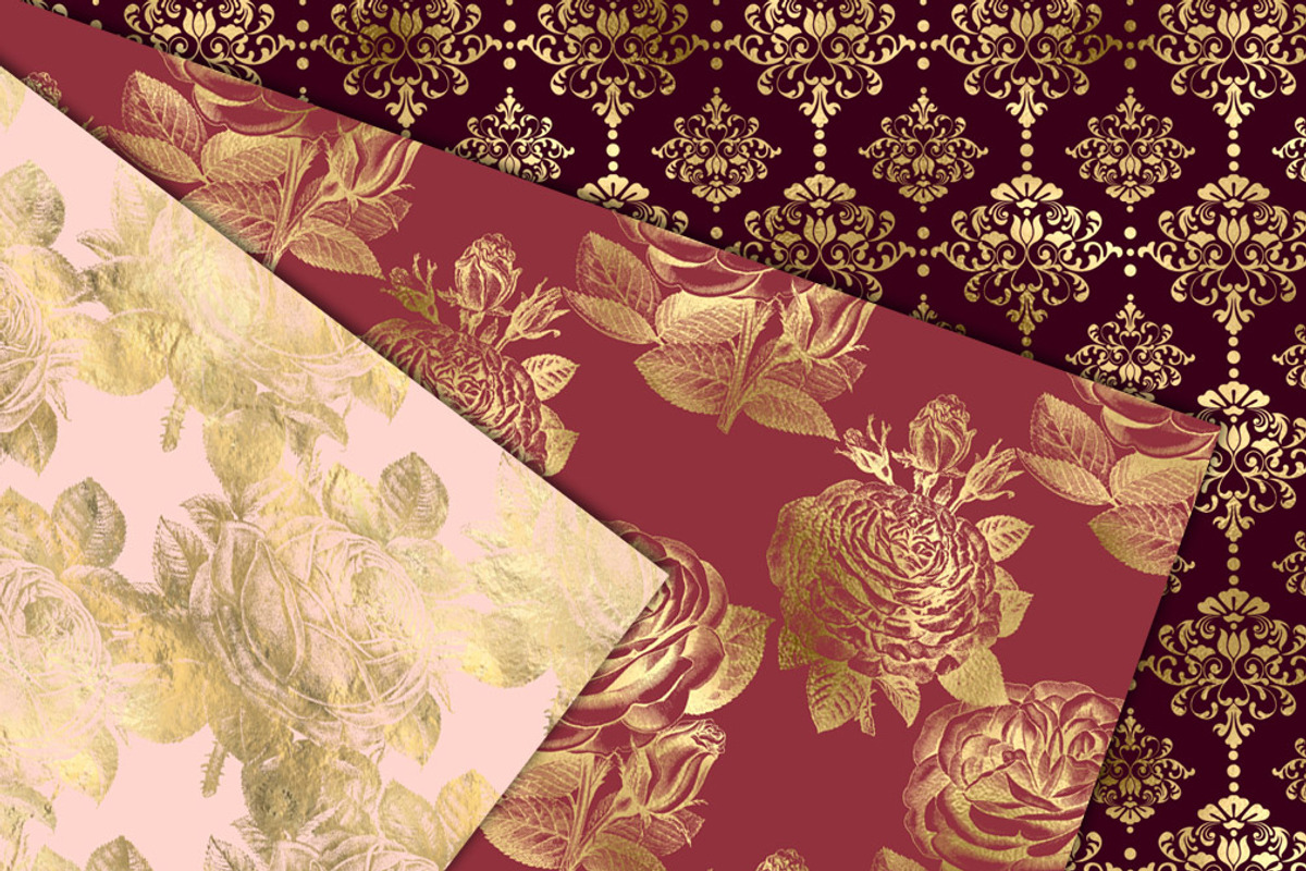 Blush Gold Rose Digital Paper, a Pattern Graphic by Digital Curio