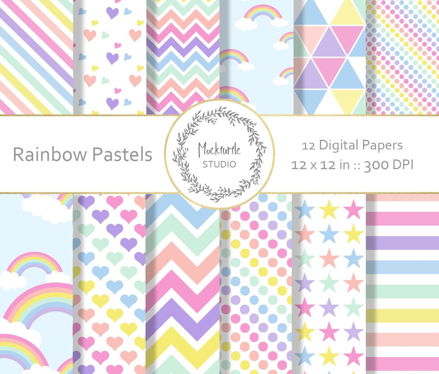 Rainbow digital paper, a Pattern Graphic by MockTurtleStudio