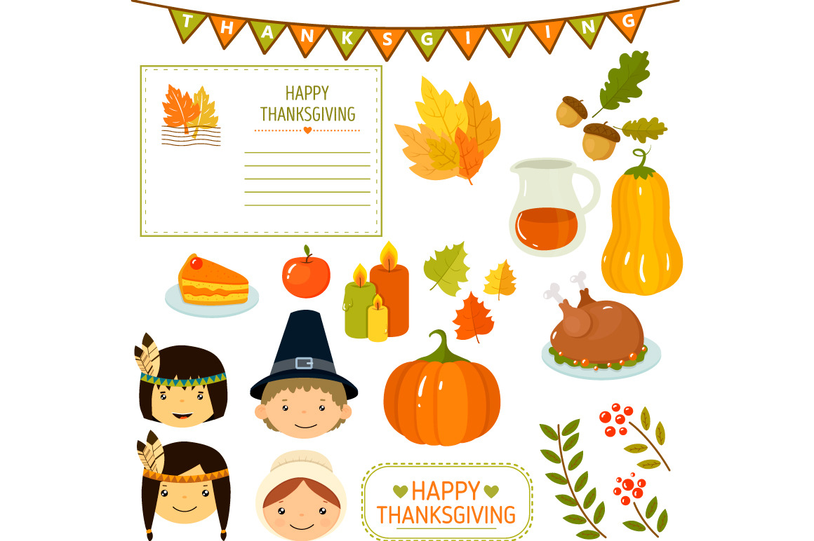 Thanksgiving Elements in Flat Style, a Decorative Illustration by ...