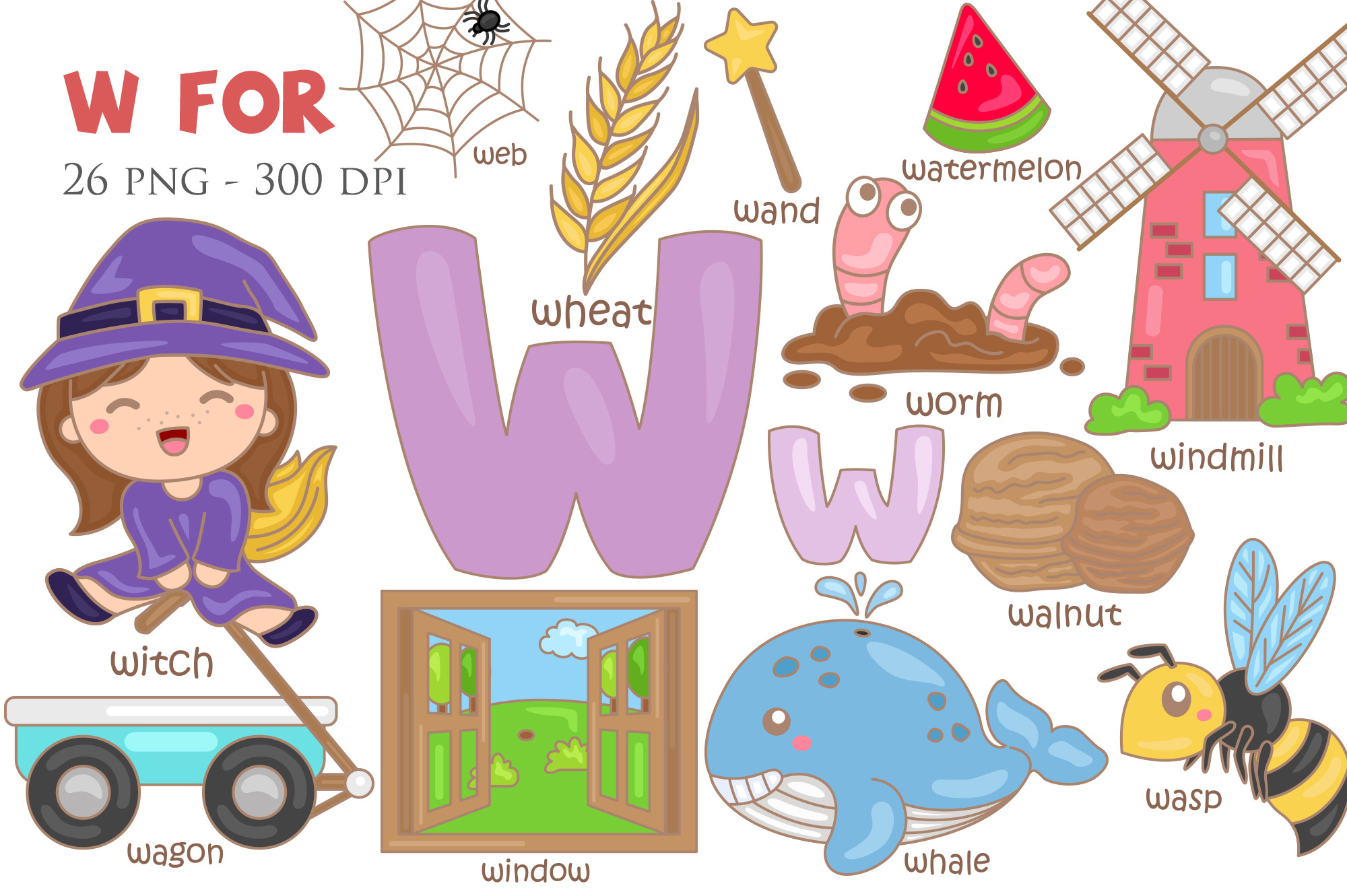 Alphabet W For Vocabulary Cartoon, an Education Illustration by ...
