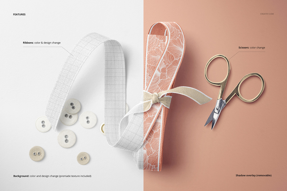 Scissors and Cotton Ribbon Mockup, a Product Mockup by creatsy5
