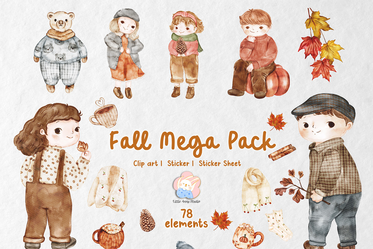 Fall Mega Pack – Clipart & Sticker, a Seasonal Illustration by ...
