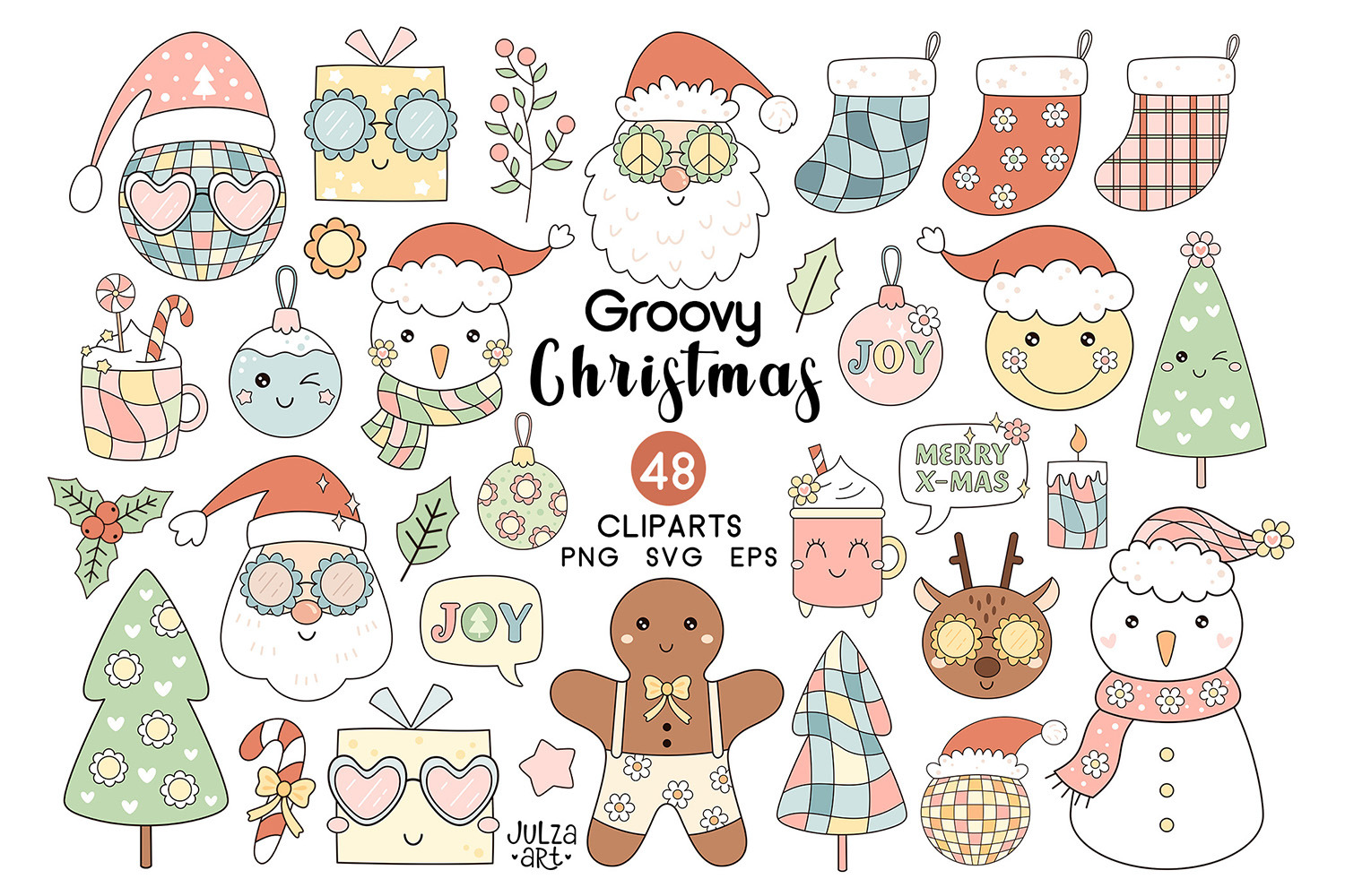 Retro Groovy Christmas clipart