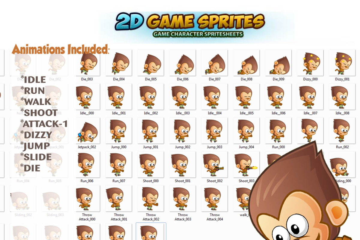 Monkey 2D Game Sprites, an Illustration by DionArtworks