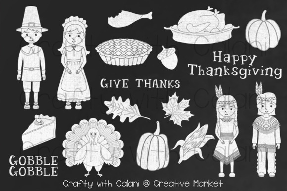 Thanksgiving Pilgrim Chalkboard, an Illustration by Crafty with Calani