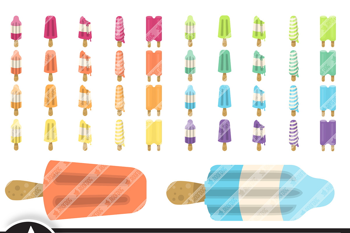 Rainbow summer popsicle clipart, an Illustration by Roofdog Design