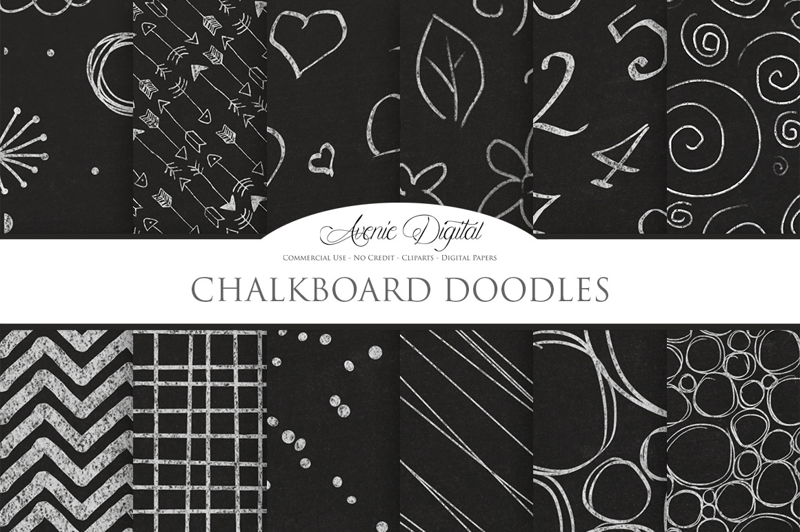 Chalkboard Doodles Digital Paper, a Texture Graphic by Avenie Digital