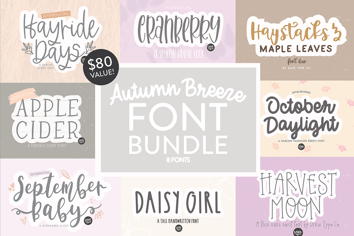AUTUMN BREEZE Fall Font Bundle, a Script Font by Blush Font Co.