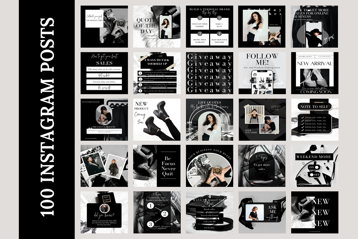 300 Black White Instagram Template, a Social Media Template by LushBury