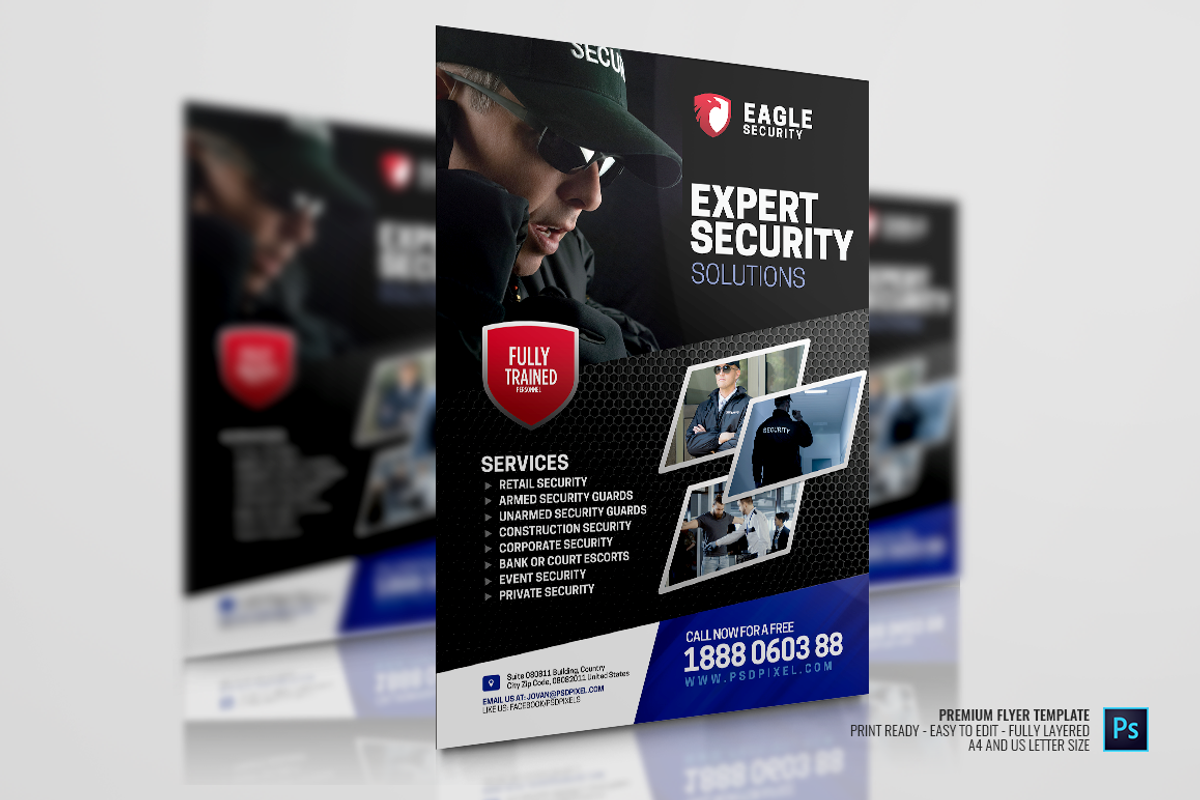 Security Service Flyer, a Flyer Template by PSDPixel