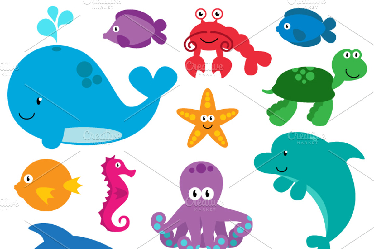 Sea Animals Vectors and Clipart, an Animal Illustration by PinkPueblo