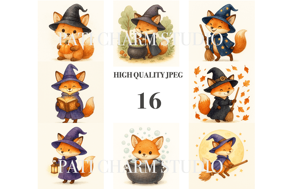 Fox Witch Clipart Set
