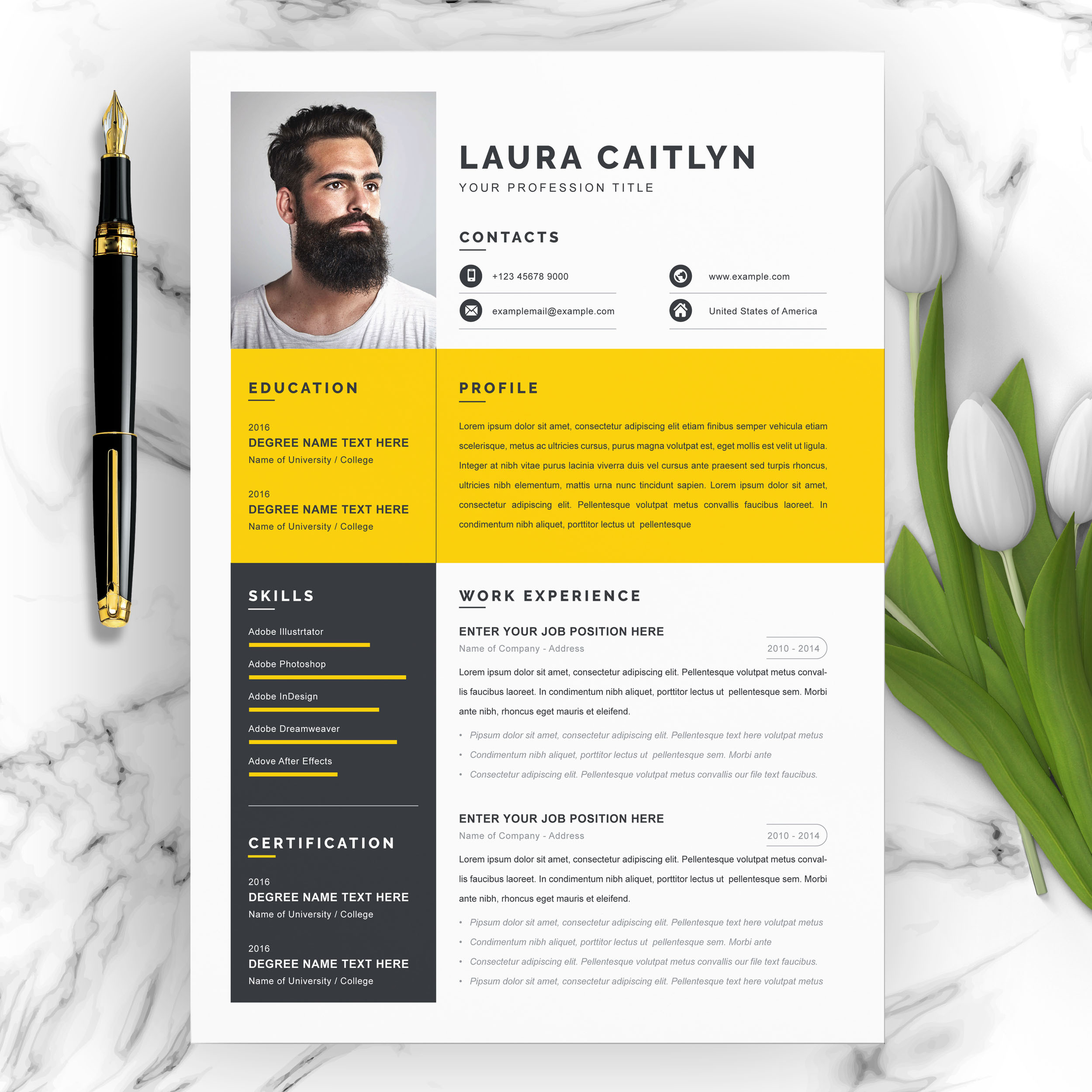 Modern & Professional Yellow Resume, a Resume Template by ResumeInventor