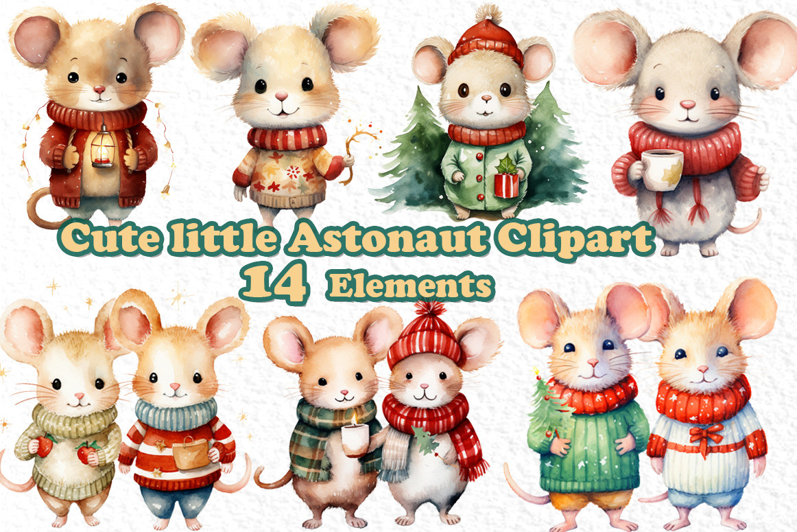 Christmas clipart,Cute Little Mouse, an Animal Illustration by vivastarkids