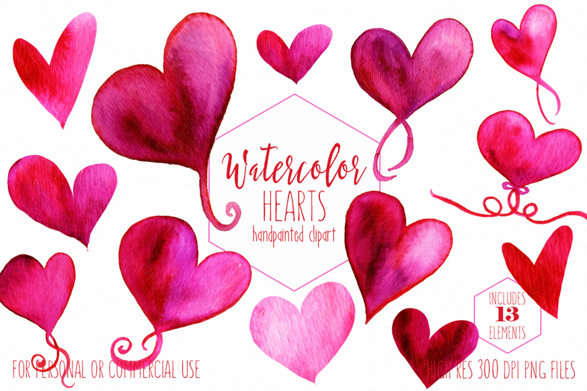 Hand Painted Watercolor Hearts, an Illustration by ClipartBrat Graphics ...