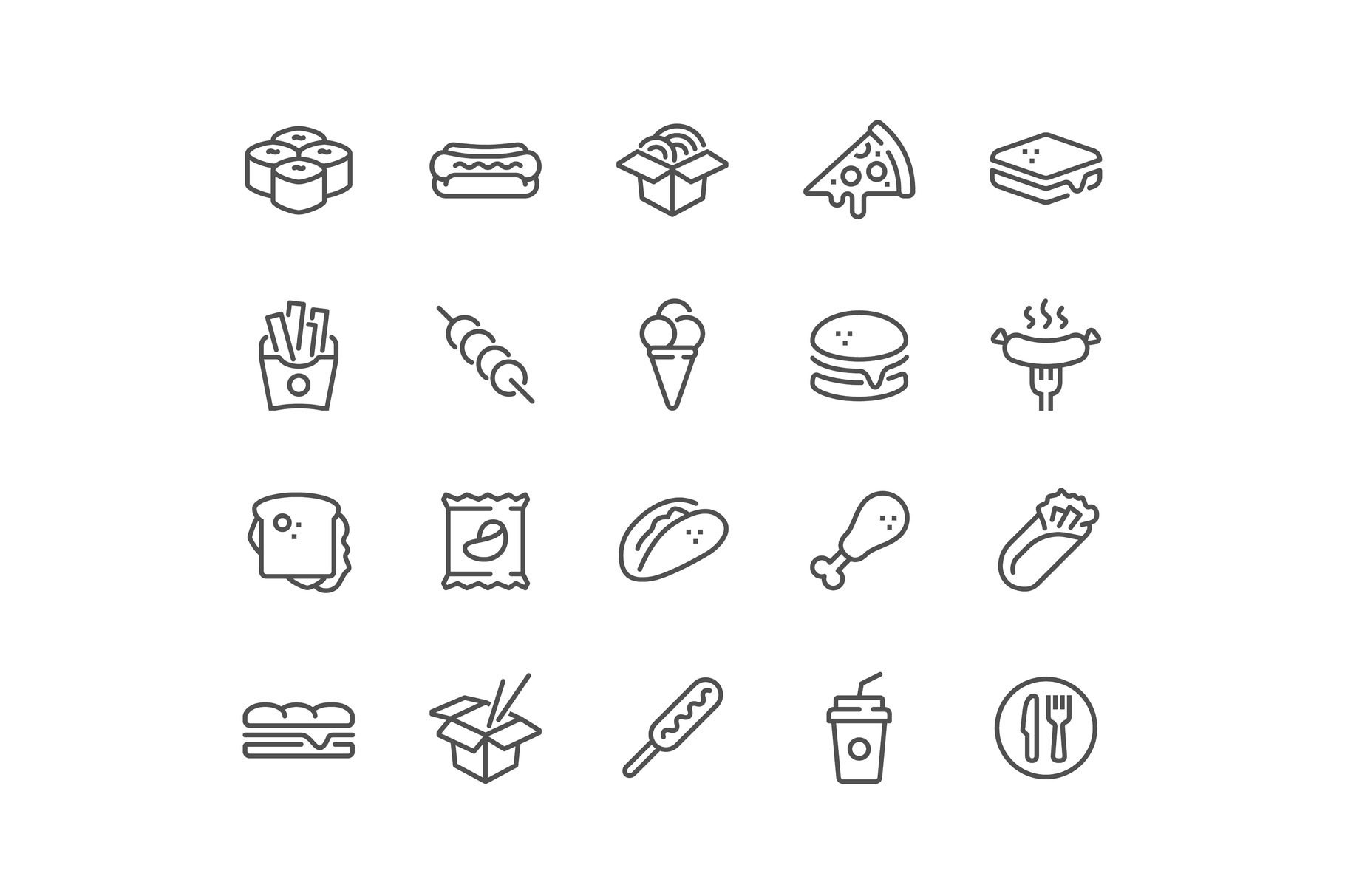 Line Fast Food Icons, a Food Illustration by Davooda
