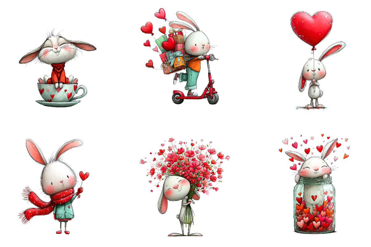 Whimsical Valentine Bunny Clipart, an Illustration by CreationArt