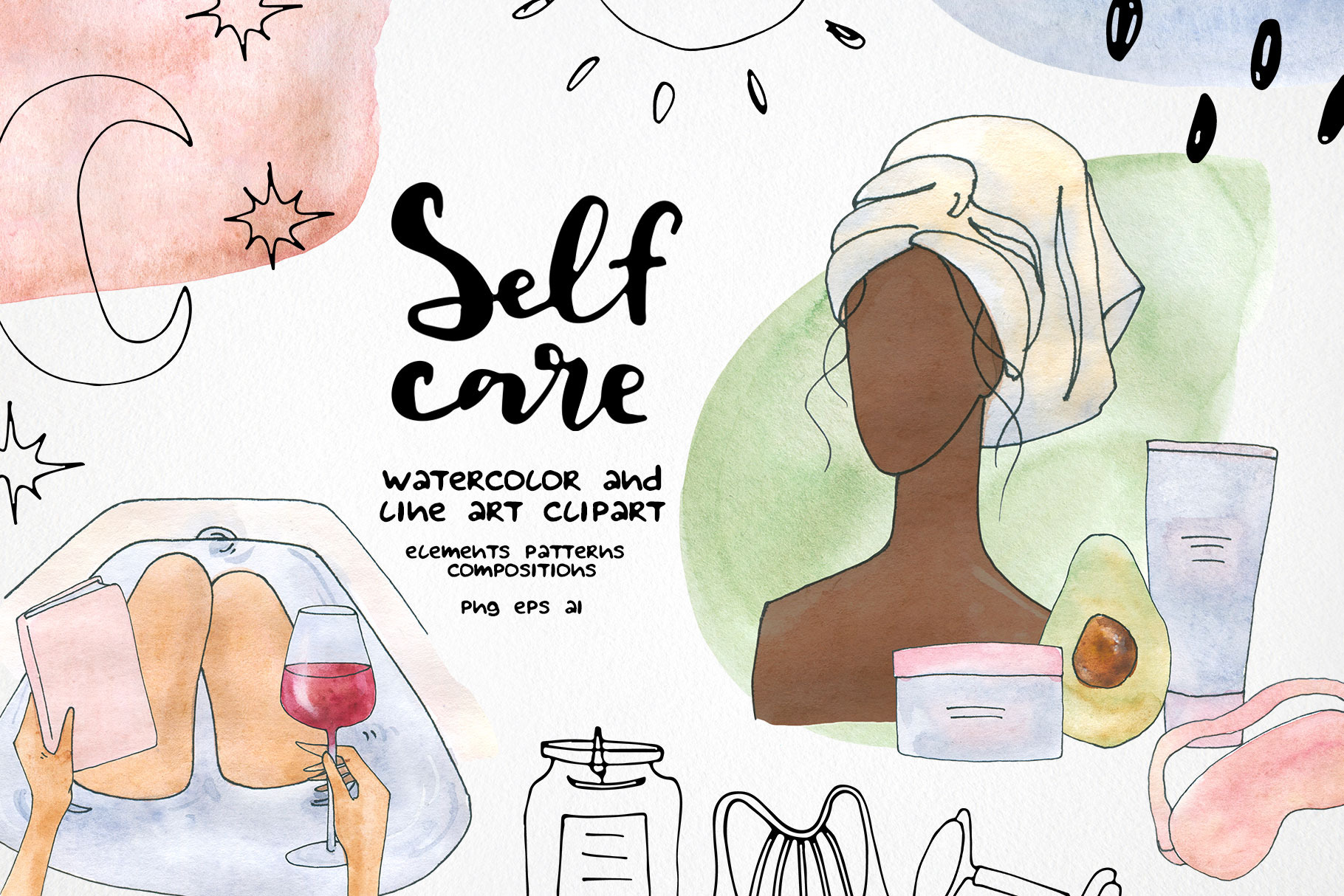 watercolor self care clipart, a Healthcare Illustration by ...