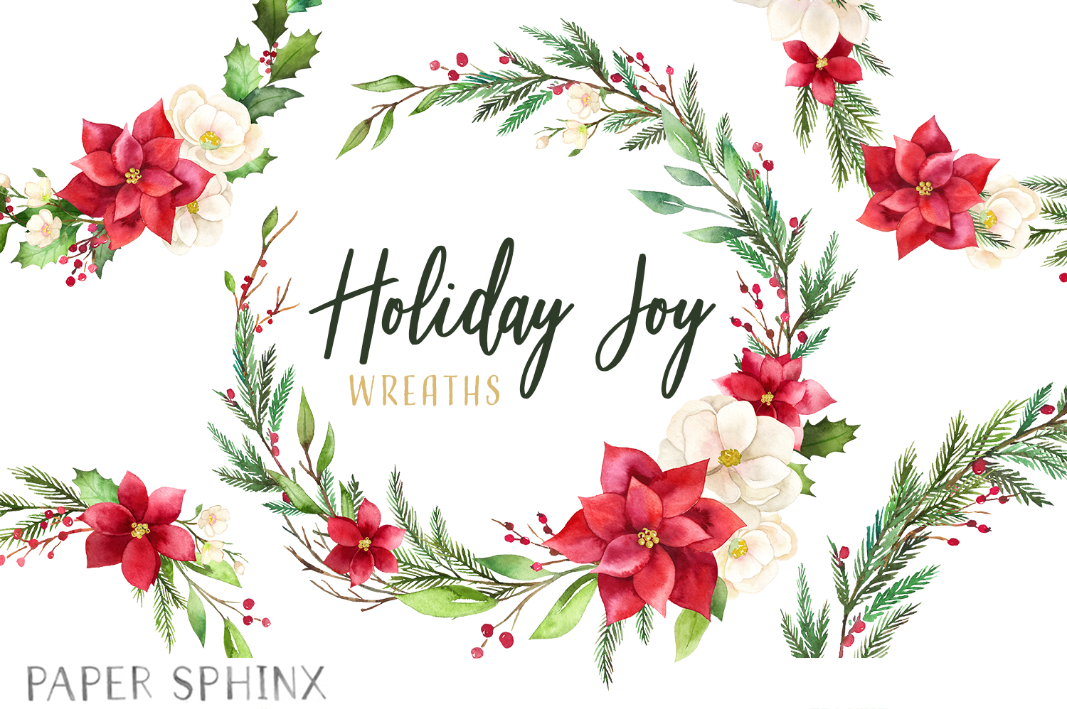 Holiday Christmas Wreath Clipart, an Illustration by PaperSphinx