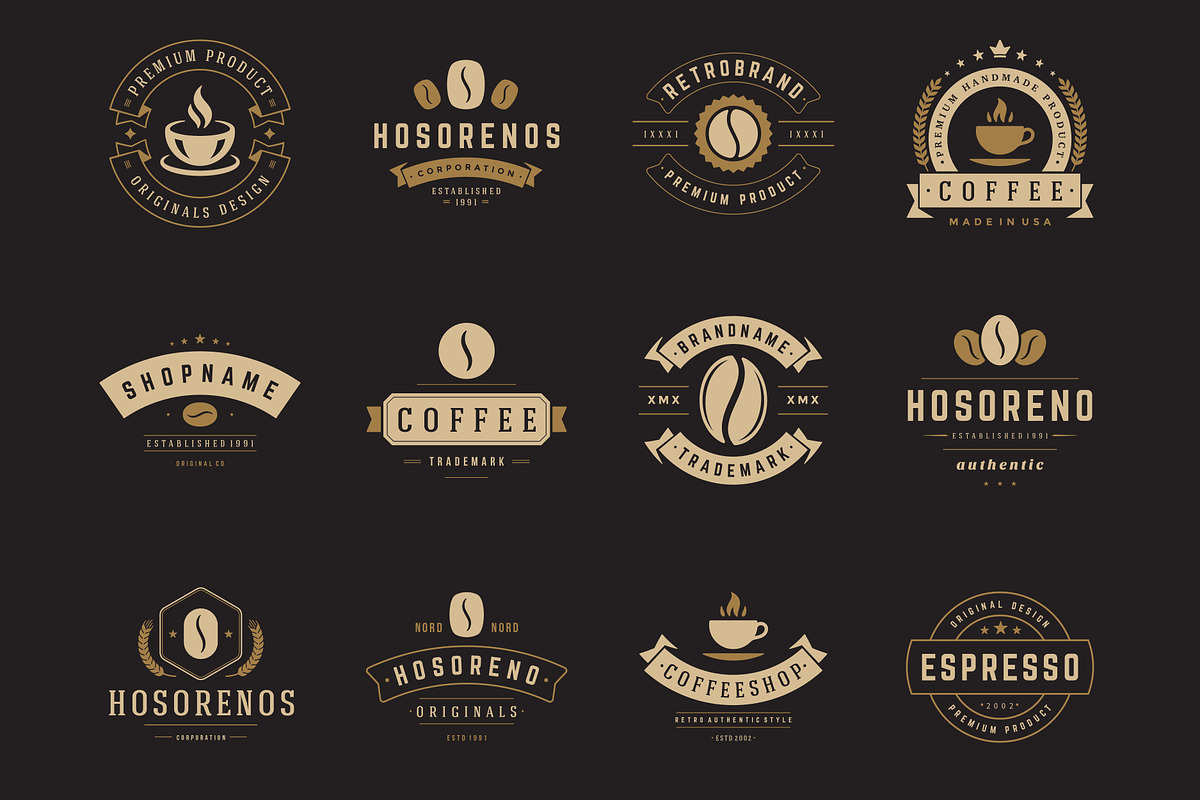 16 Coffee Logotypes and Badges, a Branding & Logo Template by Vasya Kobelev