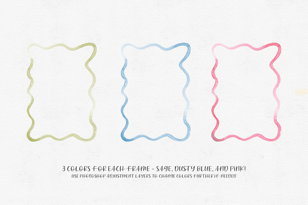 3 Wavy Watercolor Frames, an Object Graphic by Design by Laney