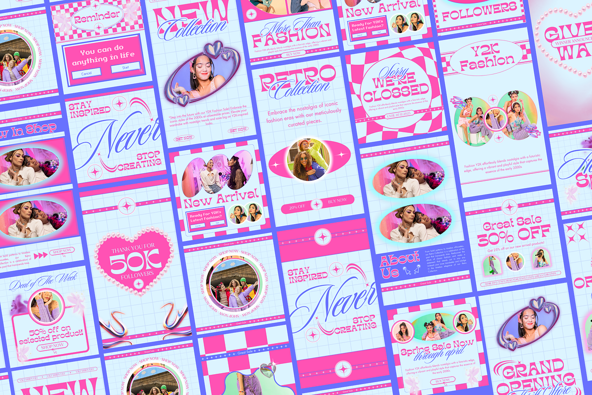 120 Y2K Fashion Instagram Pack, a Social Media Template by Branding ...