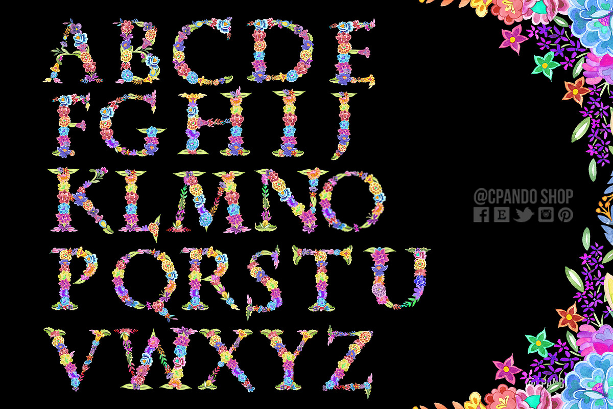 Fiesta floral alphabet clip art, a Graphic by CpandoShop