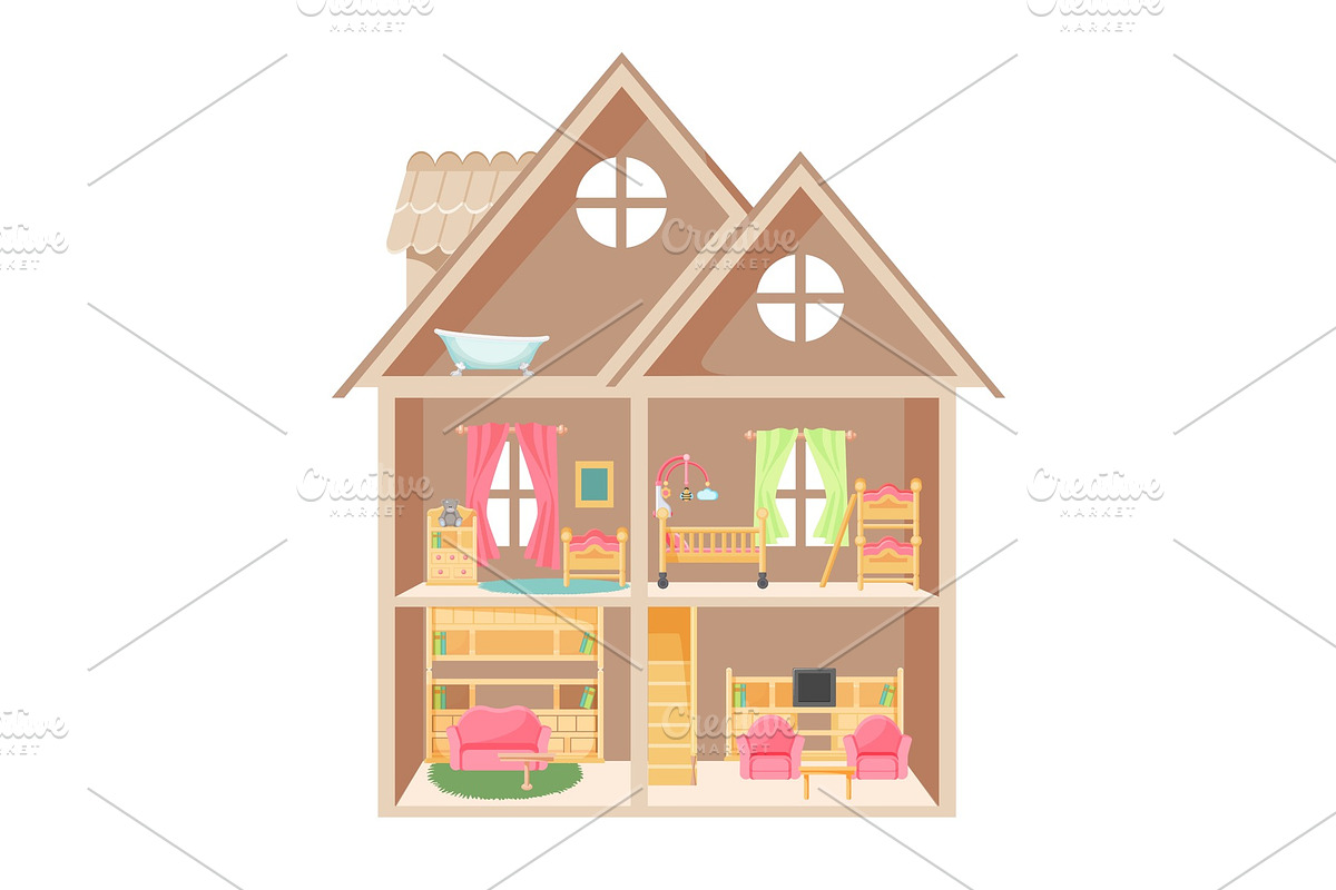 Doll house with two storeys and little furniture, a Decorative ...