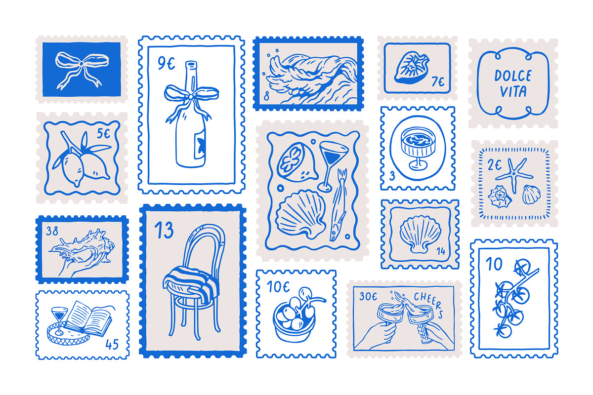 Dolce Vita postal marks, stamps set, a Decorative Illustration by Good ...