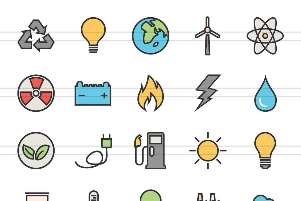 50 Energy Line Filled Icons, an Outline Icon by IconBunny